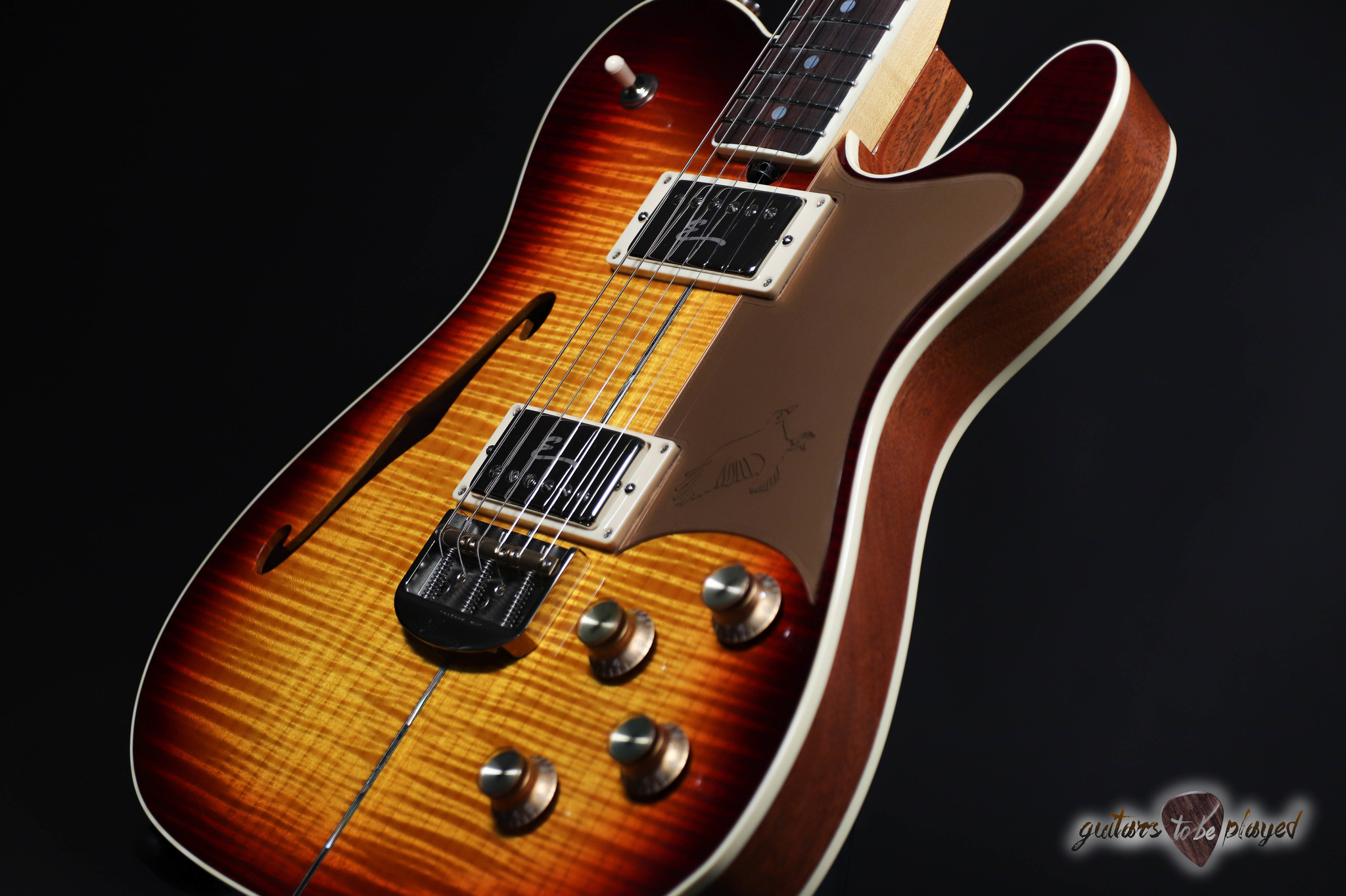 Elliott Raven Custom Flame Maple Semi-Hollow Electric Guitar - Tobacco ...