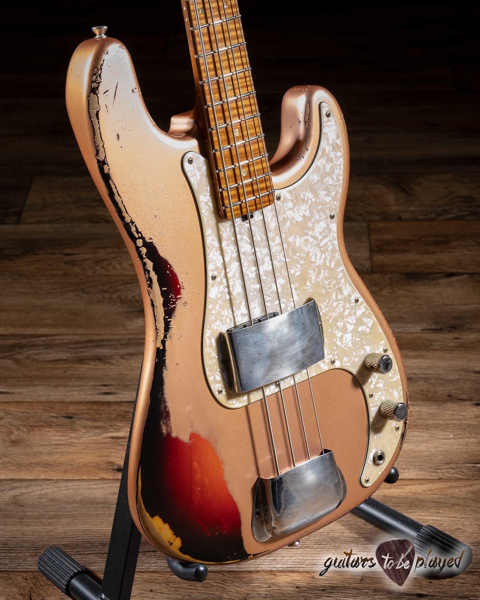Shabat Panther P-Bass w/ Roasted 5A Flame Maple – Rose Gold Over 3TSB ...