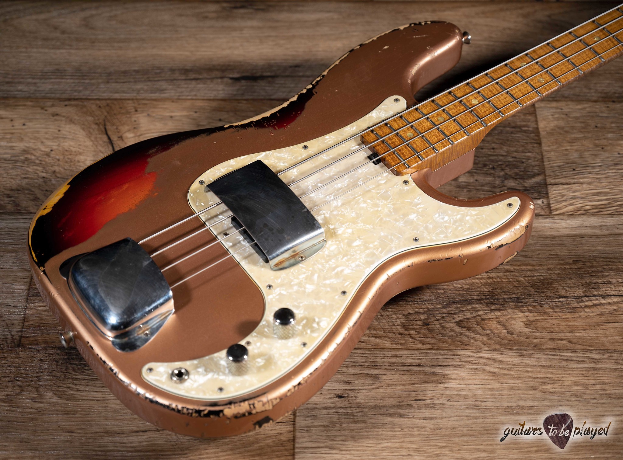 Shabat Panther P-Bass w/ Roasted 5A Flame Maple – Rose Gold Over 3TSB ...
