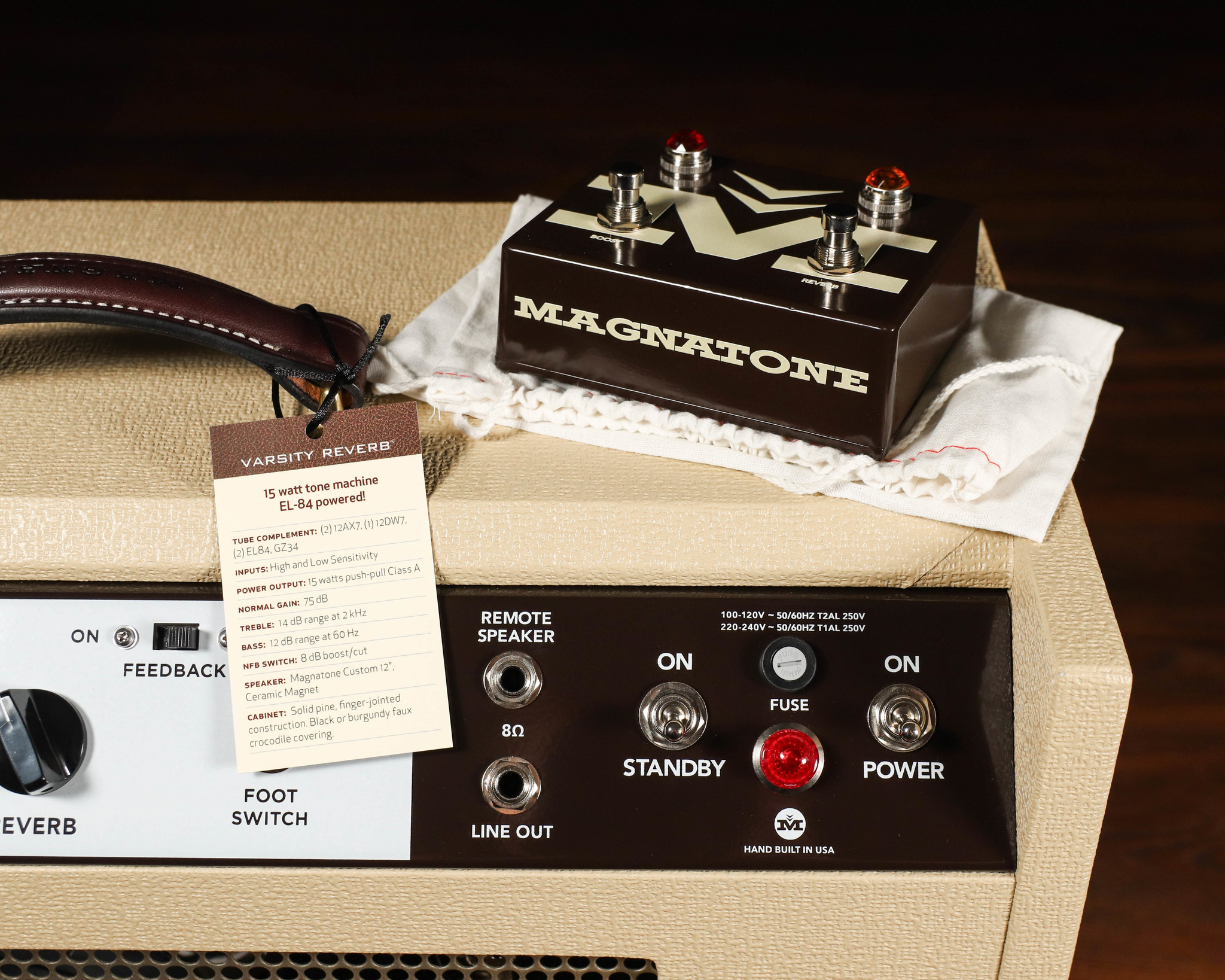 Magnatone Varsity Reverb 15W 1x12” Combo Amp – Blonde w/ Oxblood ...