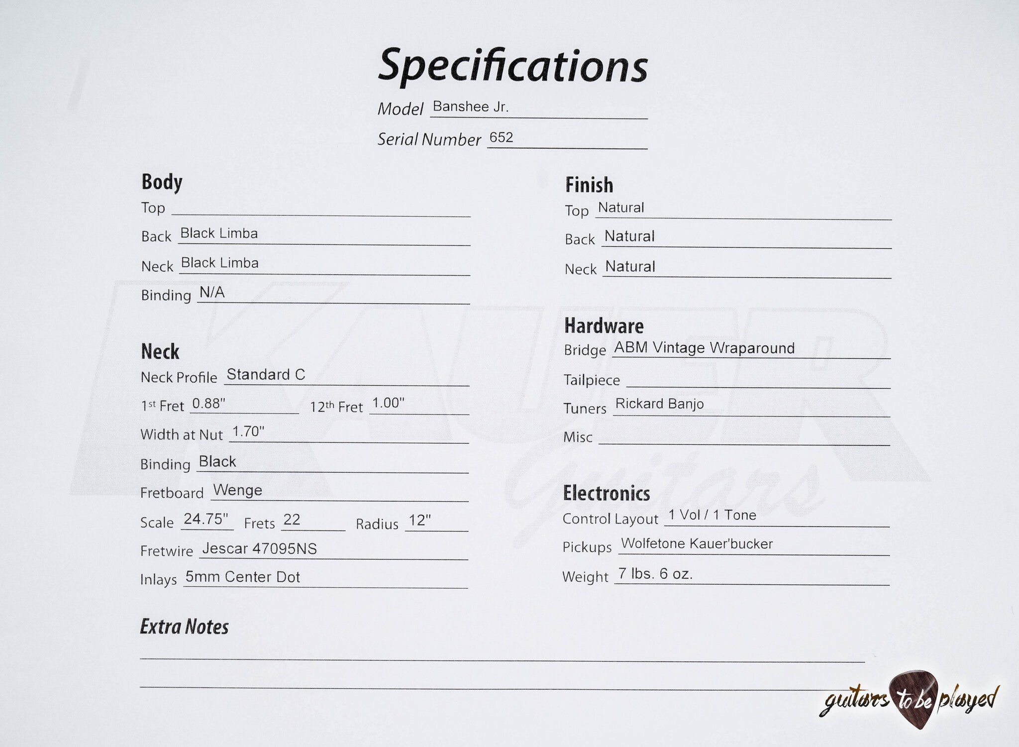 Kauer Banshee Jr. Limited Edition Black Limba Humbucker Guitar ...