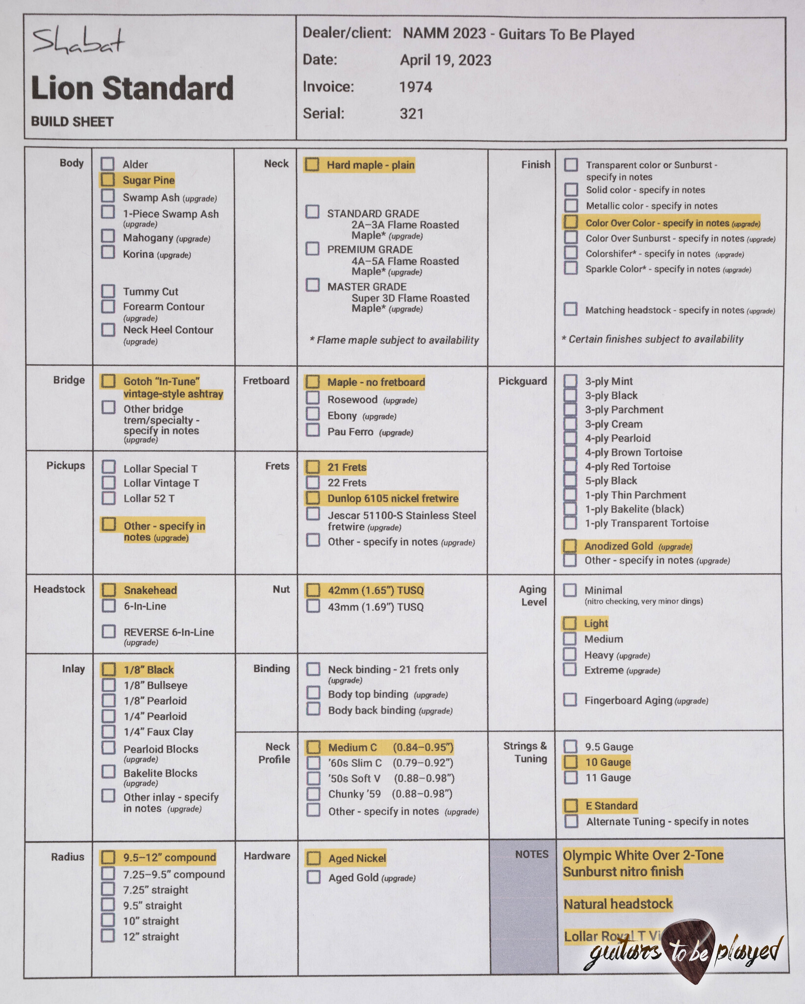 Shabat Lion Standard Sugar Pine T-Style – Olympic White over 2TSB ...