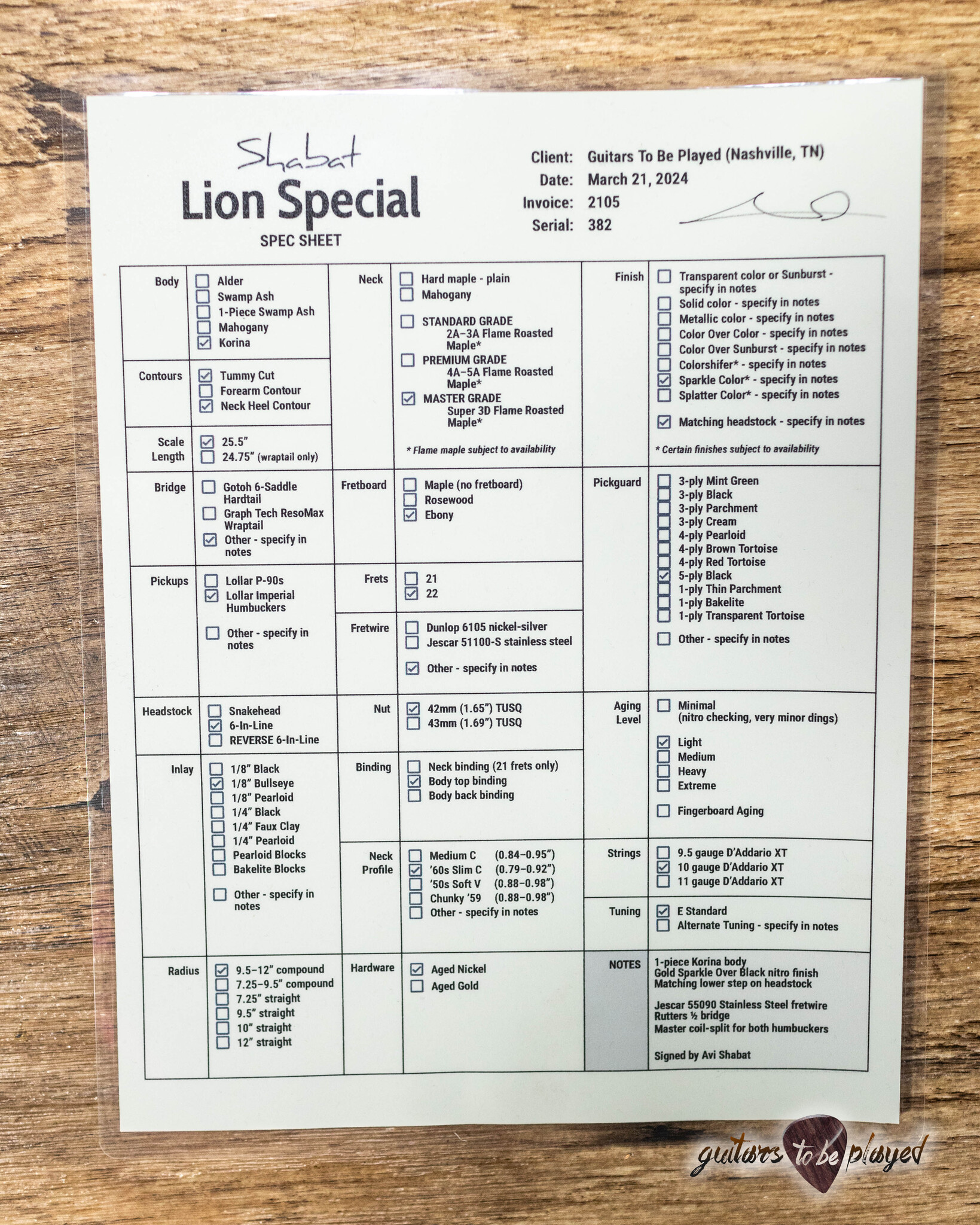 Shabat Lion Special Korina Body w/ Stainless Frets –Gold/Black Sparkle ...