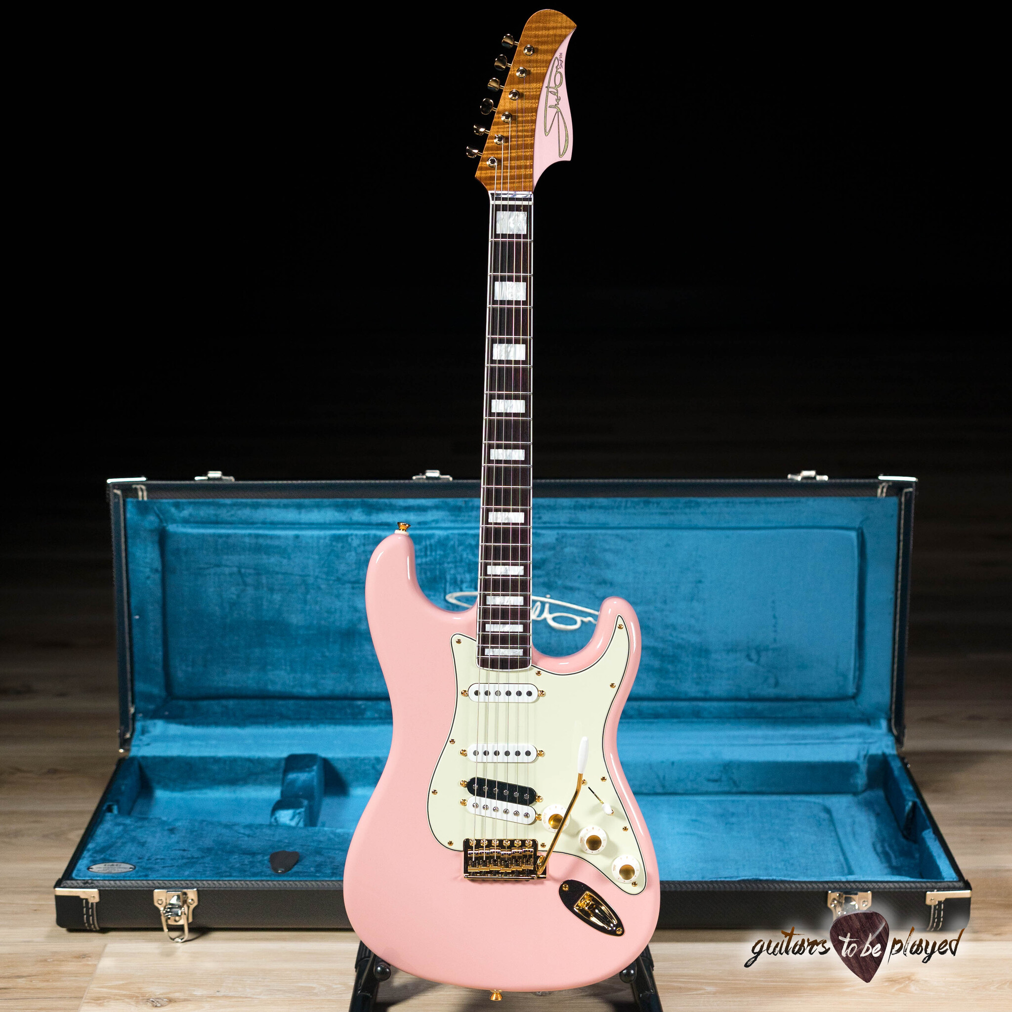Shelton SkyFlite IV Swamp Ash w/ Flame Maple & Rosewood – Shell Pink - Guitars To Be Played