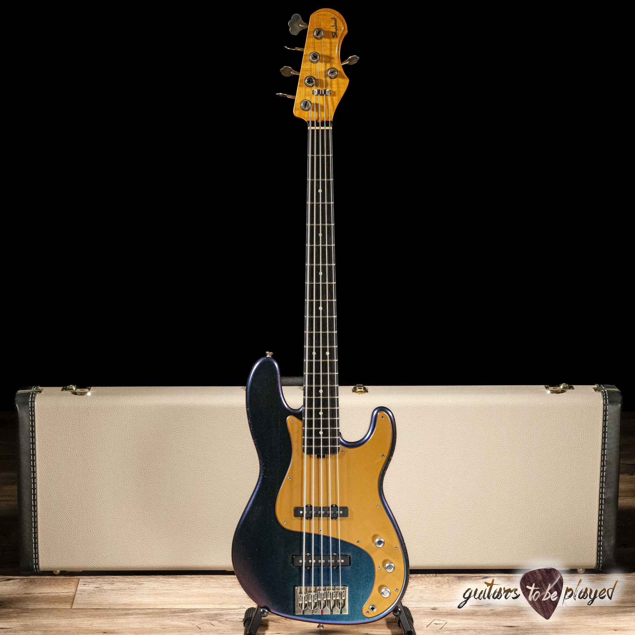 Shabat Tiger 5 String J-Bass w/ Ebony Fretboard–Cosmic Blue Colorshift ...