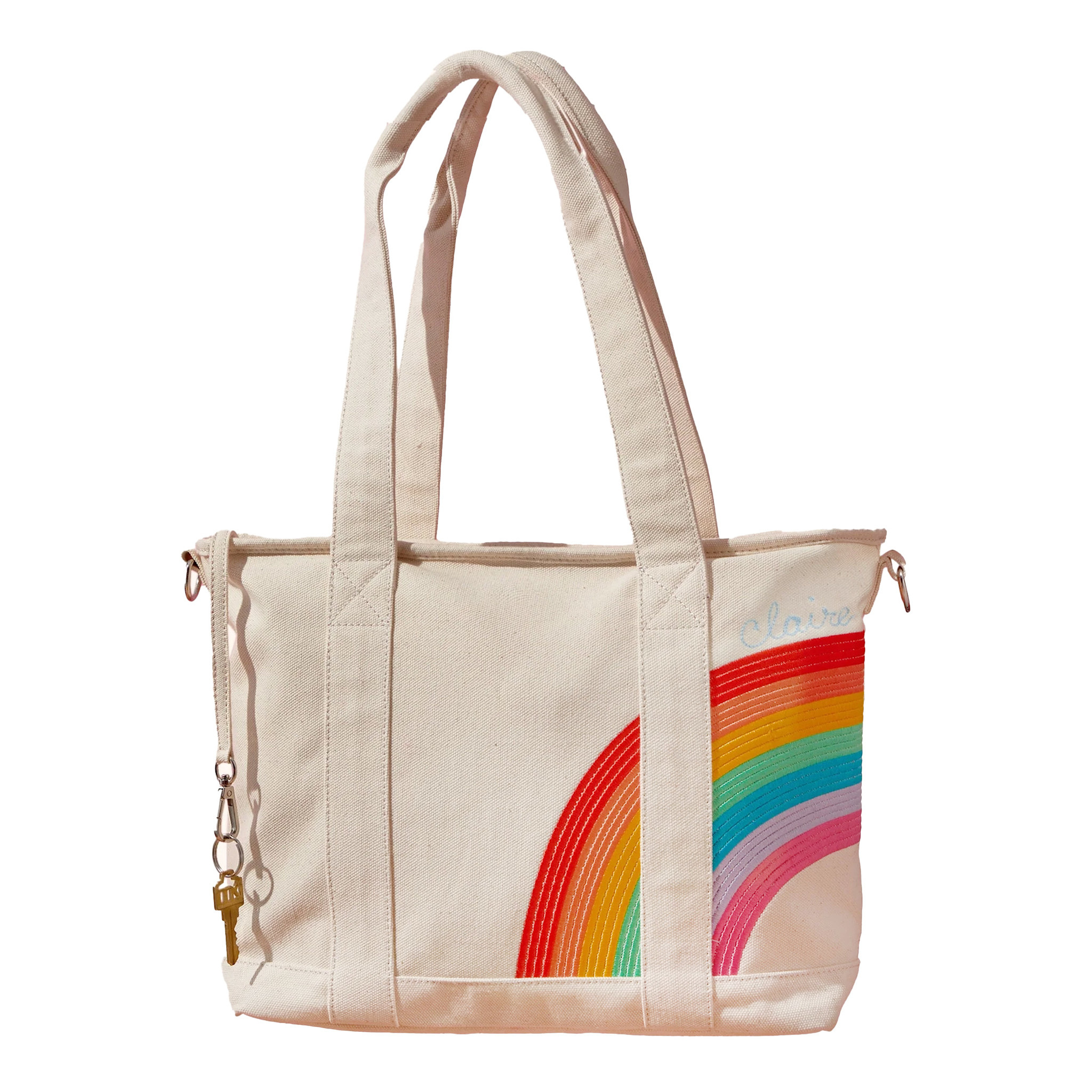 Personalized Rainbow Canvas Tote Bag - Pumpkin and Bean