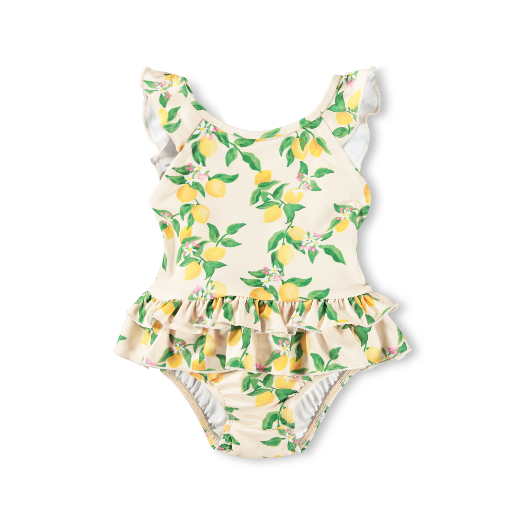 Molo Baby Girls Lemon Print Nalani Swimsuit - Pumpkin and Bean