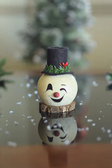 Clyde Snowman Tiny Head Handcrafted Gourd - Knit Knot & Natter