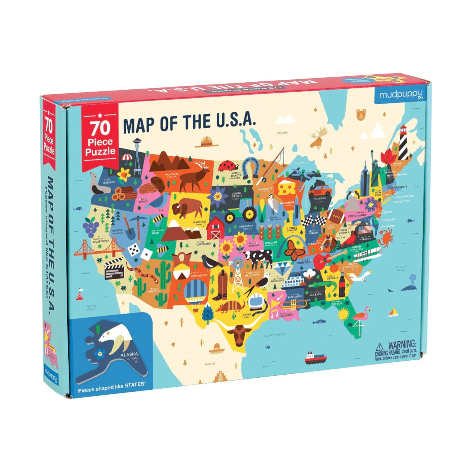 Map Of The USA 70 Piece Geography Puzzle - Puddletown Games & Puzzles Map Of The USA 70 Piece Geography Puzzle - Puddletown Games & Puzzles