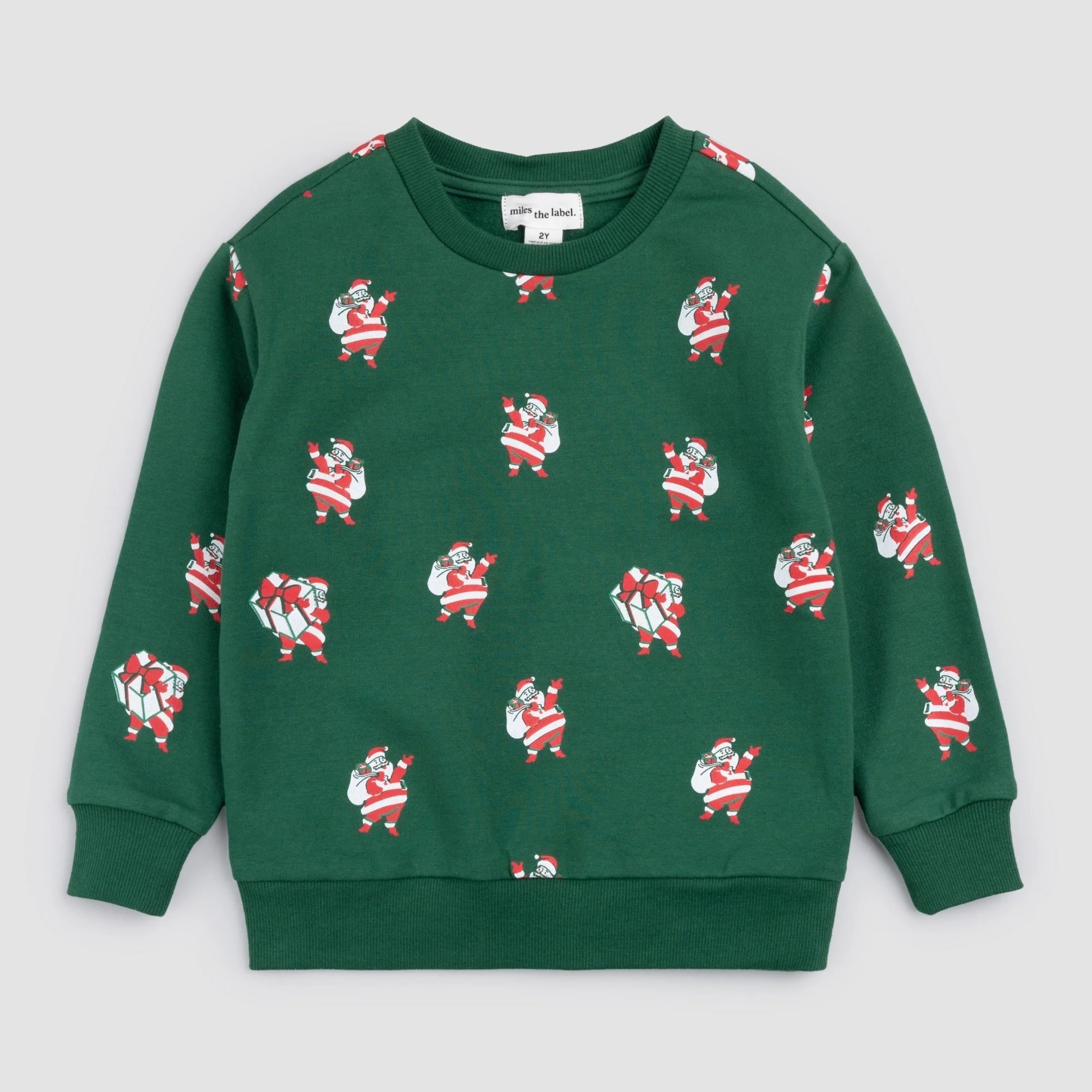 MILES THE LABEL - Dark Green Long Sleeve Sweater With Santa Print - La ...