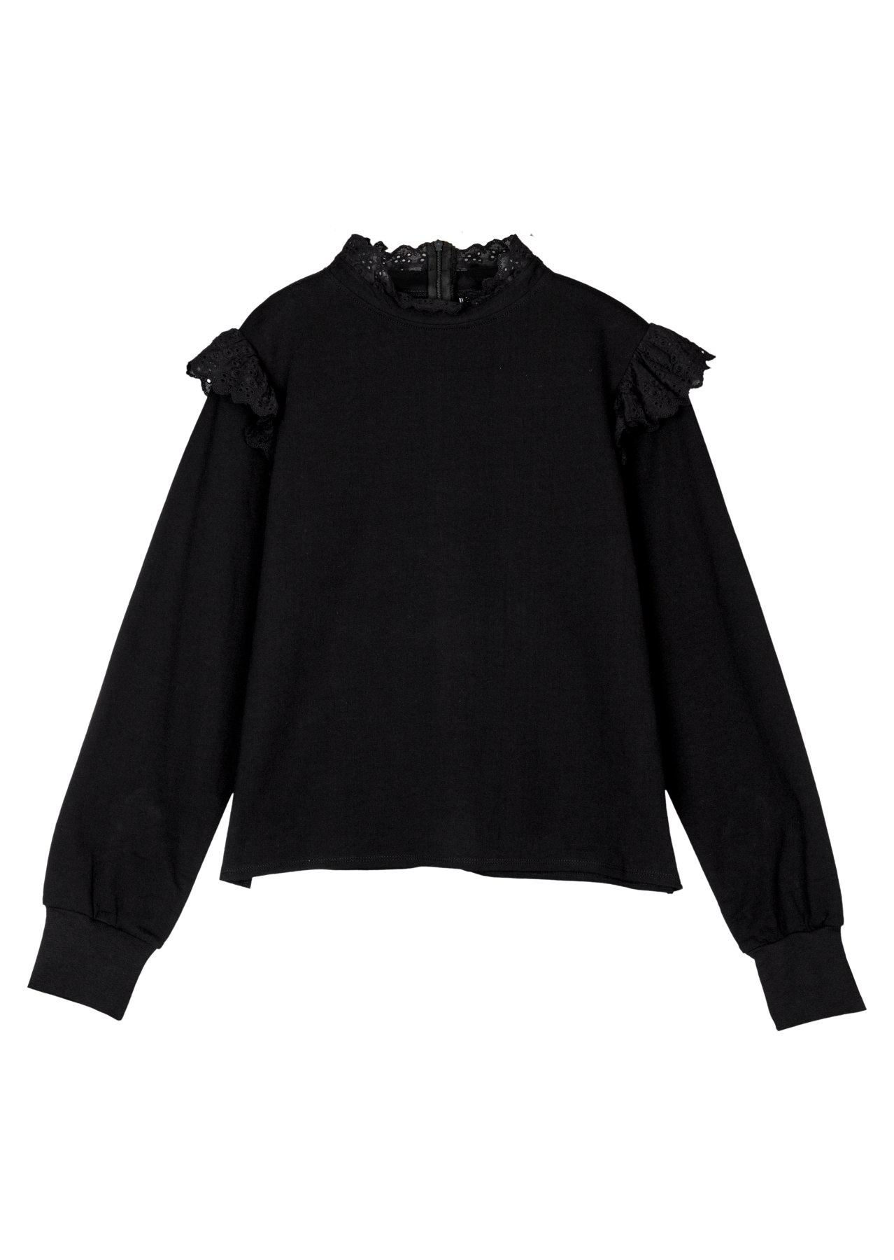 LOSAN LOSAN HAUT MANCHE AVEC BRODERIE EPAULE NOIR - Boutique Nomade