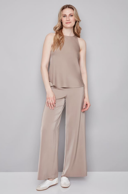 TYLER MADISON 25H PANTALON WIDE LEG SATINE ALMOND - Boutique Nomade