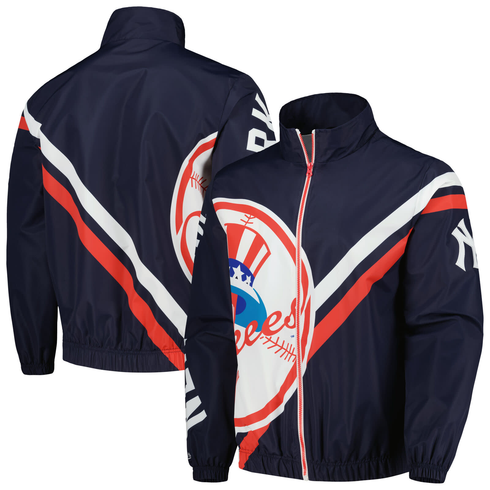 New York Yankees Men's Exploded Logo Warm Up Jacket - Touchdown Gifts, Inc.