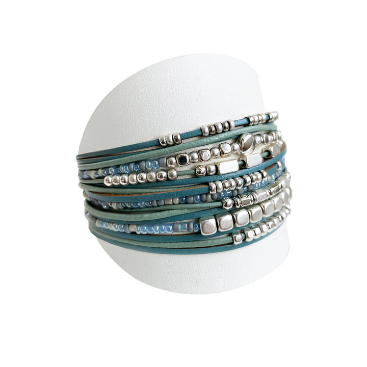 Multistrand Bracelet in Leather w/Metal & Glass - Kreative Design