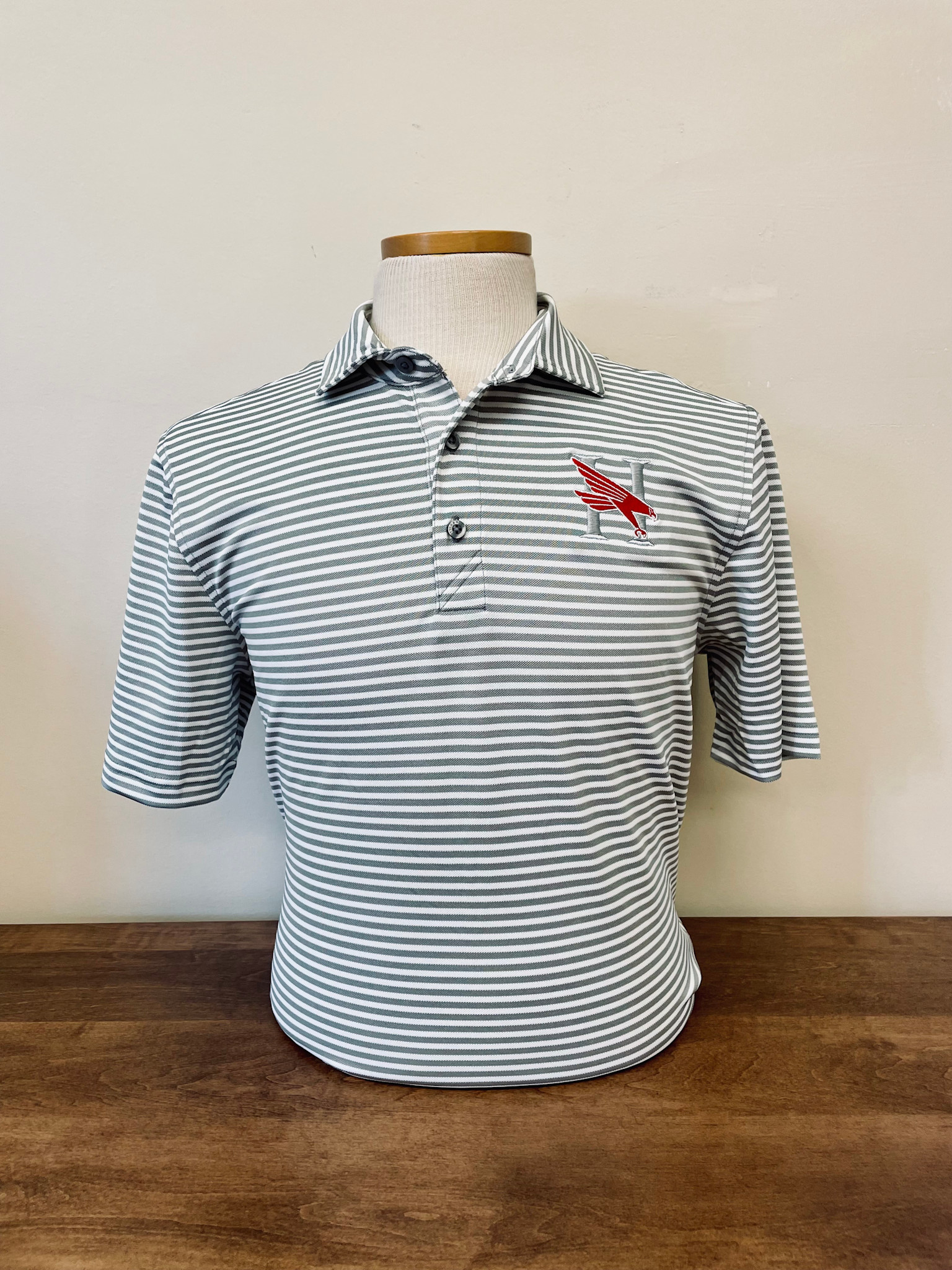 Cutter & Buck Pique Stripe Polo Hawk Logo - The Scarlet & Grey Shop