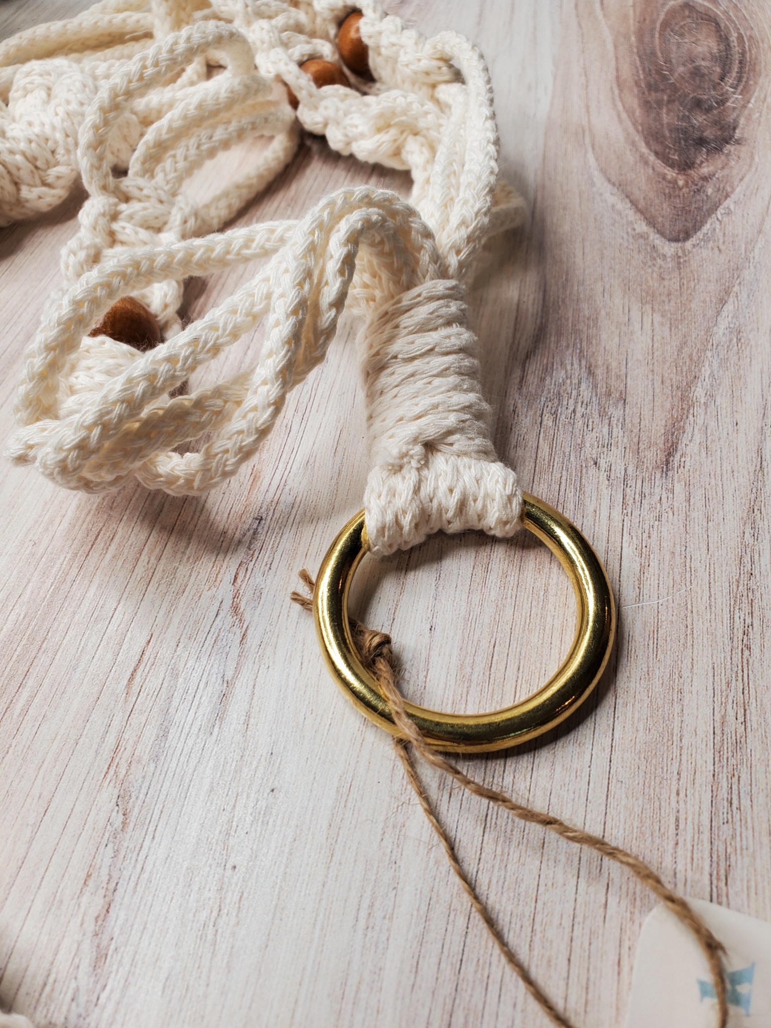Macrame Plant Hanger - Brass Ring - Chickadee Art Collective