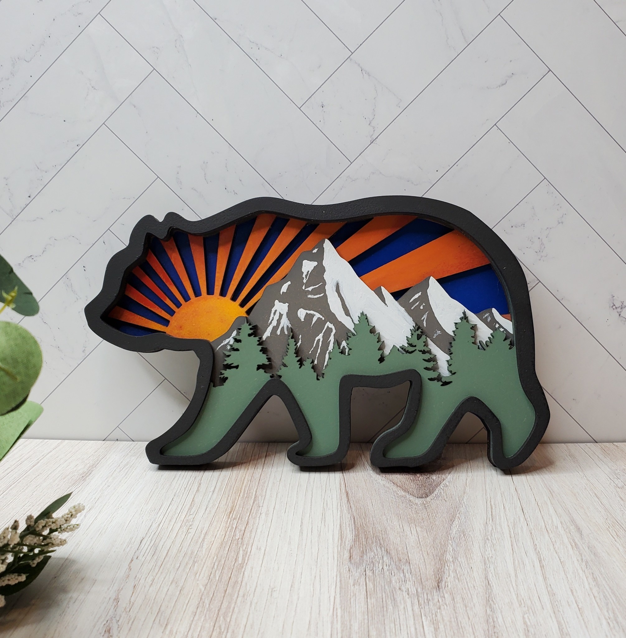 Layered Bear - Orange Sun Rays - Chickadee Art Collective