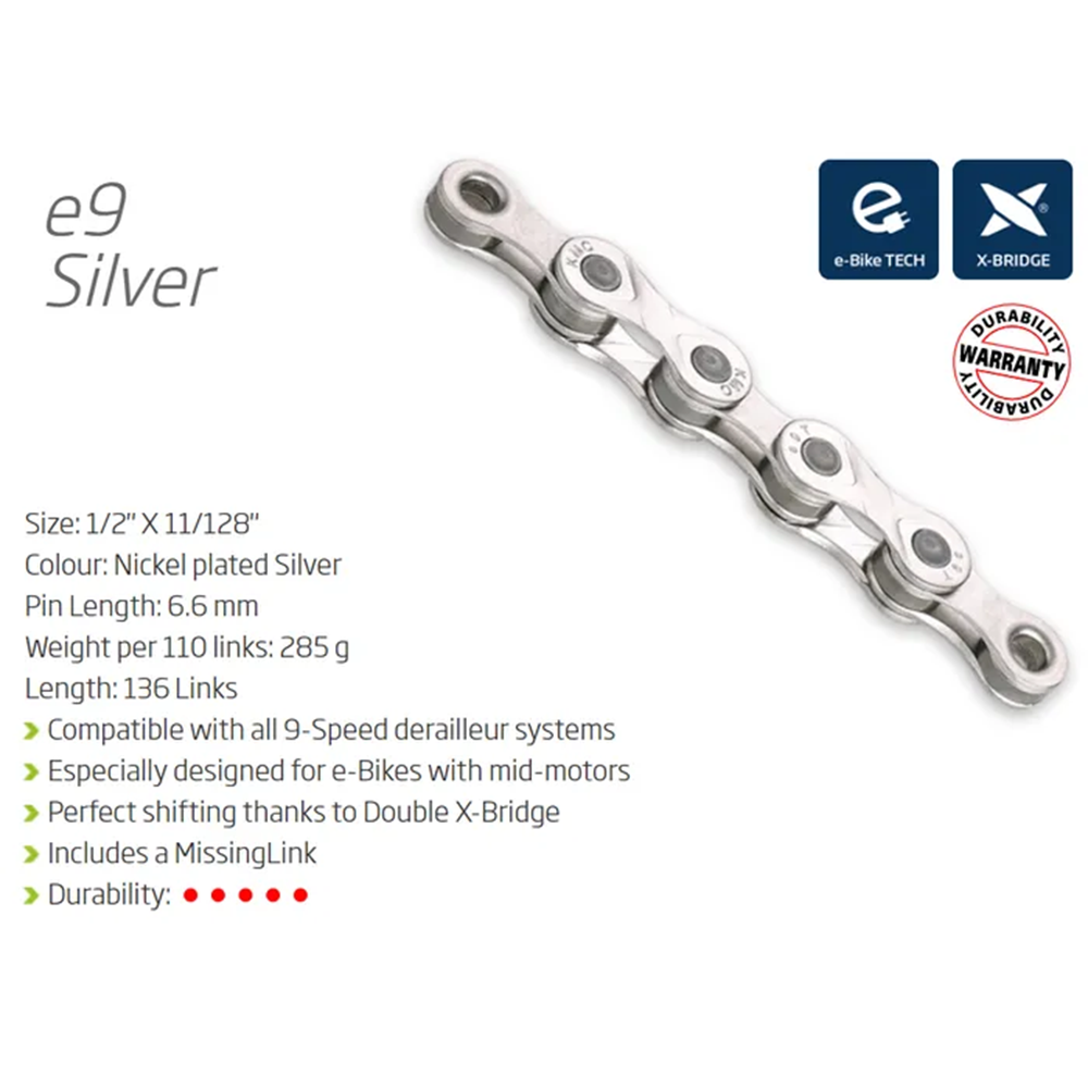 Chain, Mod.E9T, 1/2 x 11/128" x 136L, EXTRA LONG, silver/silver, w ...
