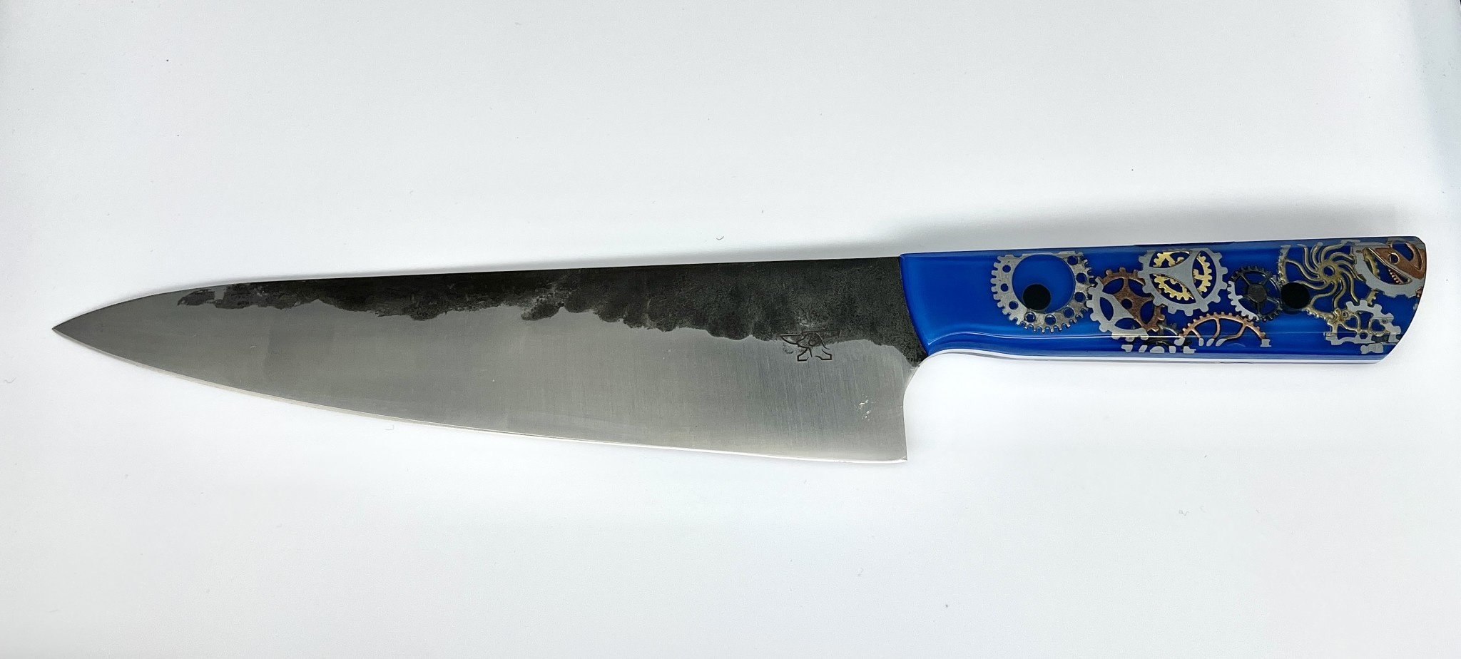 Cur Custom Blades CC198 AEBL Stainless & Geared Blue Resin Gyuto ...