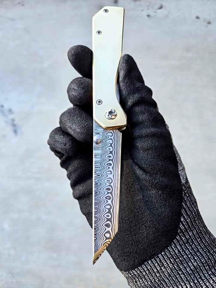 Zanutto Customs ZC030 Damasteel & Brass + Titanium Tanto Framelock ...