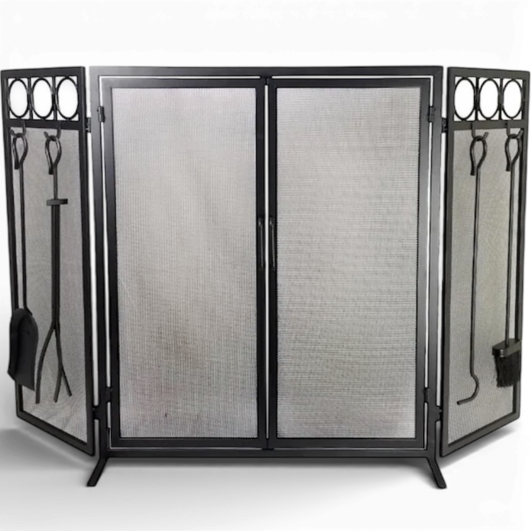 50112 Black 3-Panel Flat Twin Fireplace Screen 52" - Bud's Warehouse