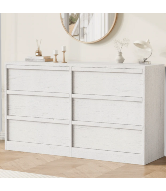 54368 6 Drawer 54” Wood Dresser For Bedroom - Buds Warehouse
