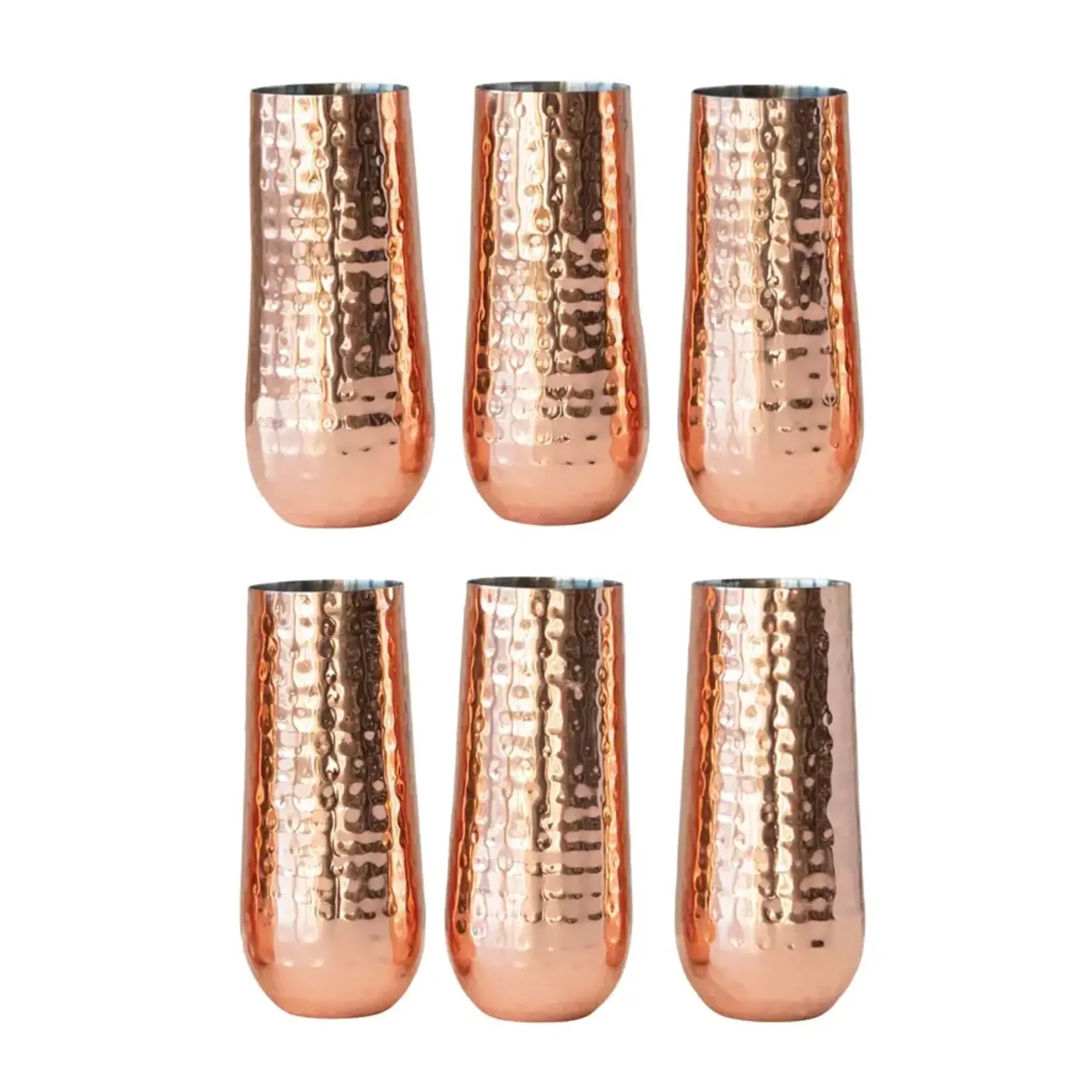 HAMMERED SS STEMLESS CHAMPAGNE FLUTES - Swans Fine Home