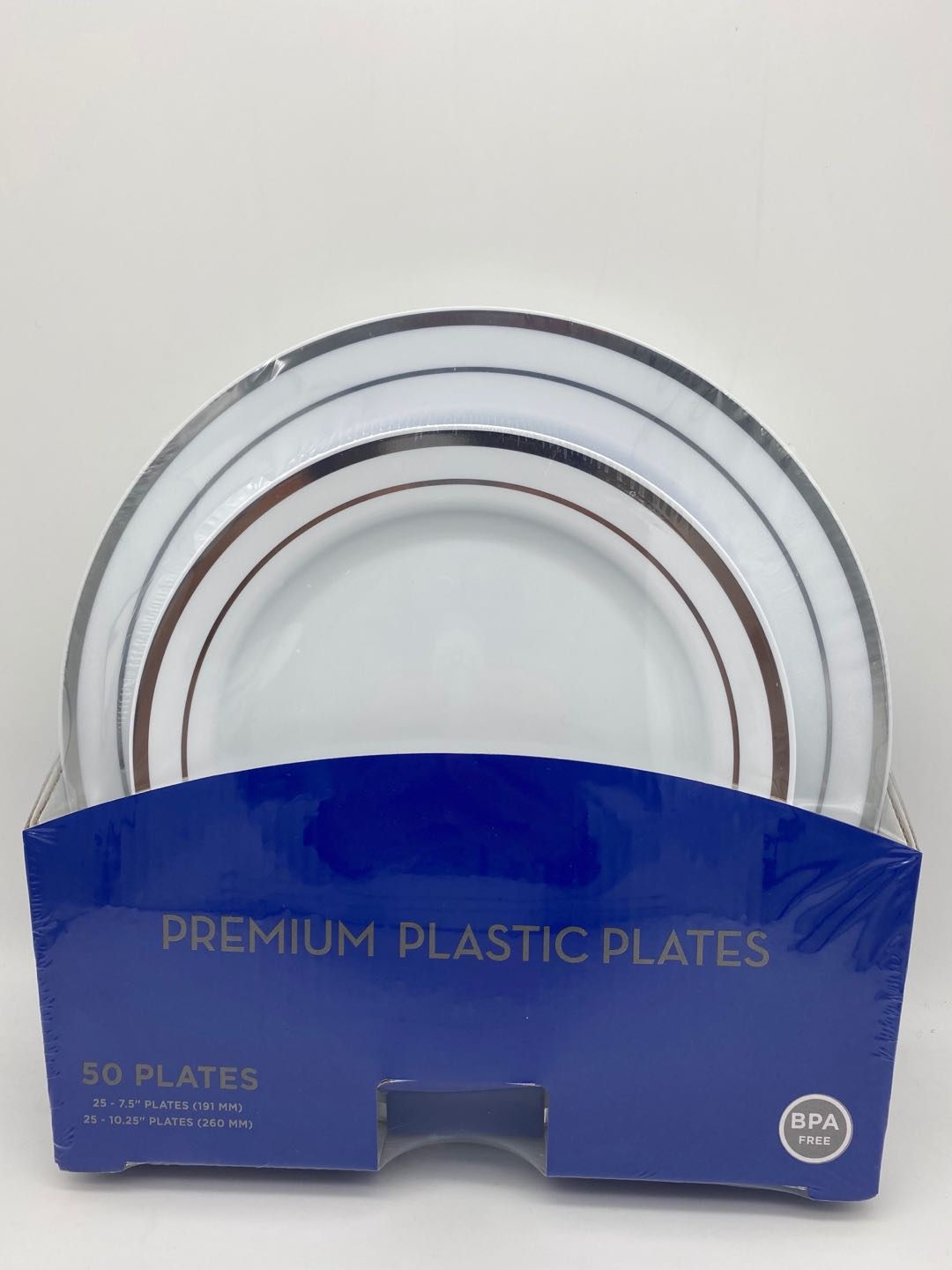 Round White w/ Silver Rim Plastic Plates - Valentina's Party World ...