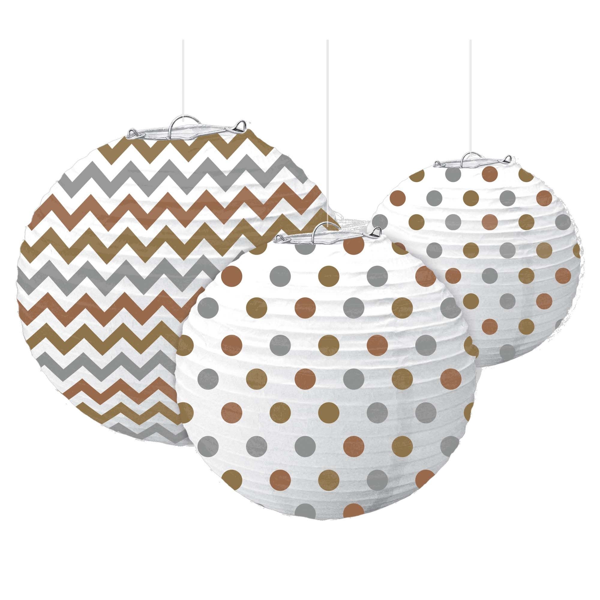 Round Printed Paper Lanterns - Mixed Metallic - Valentina's Party World ...