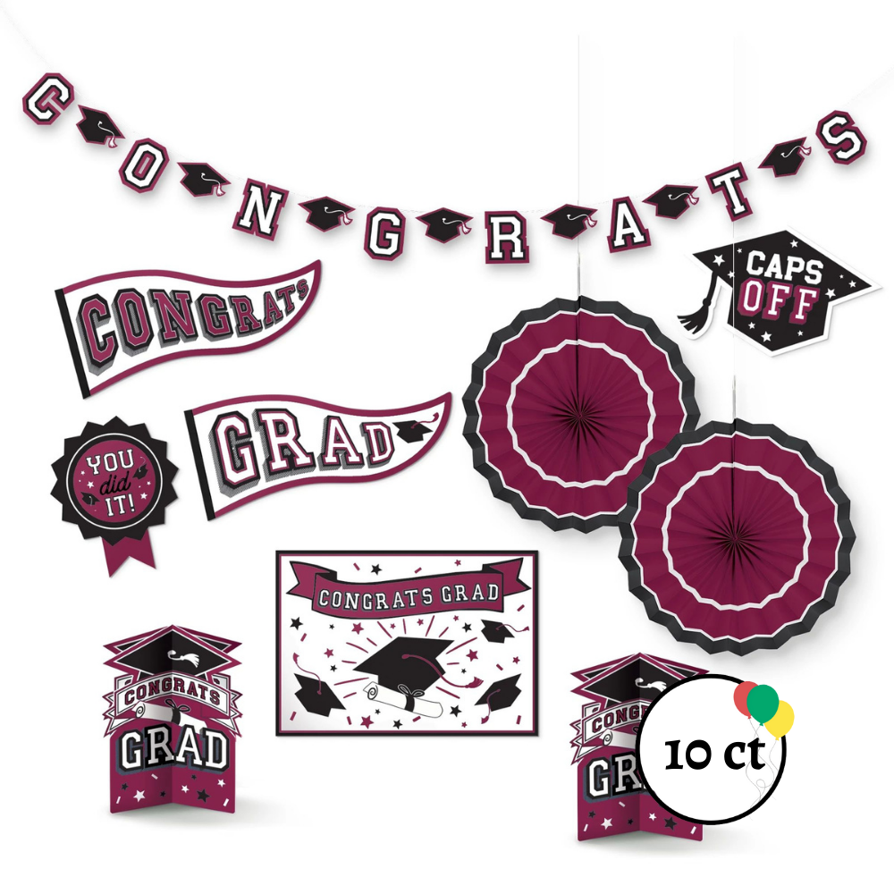 Graduation Room Decorating Kit - Maroon - Valentina's Party World ...