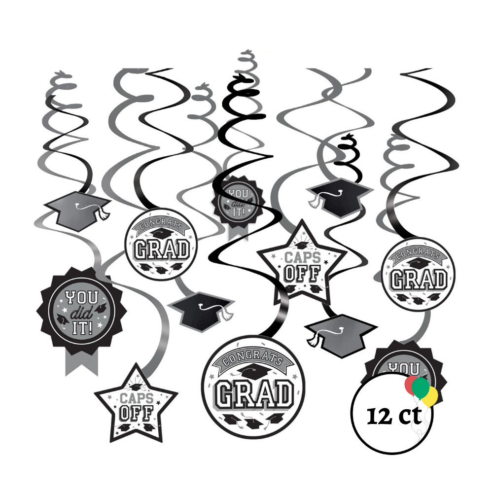 Graduation Swirl Decorations - Silver - Valentina's Party World ...