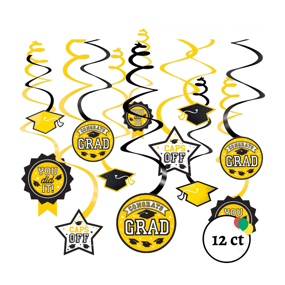 Graduation Swirl Decorations - Yellow - Valentina's Party World ...