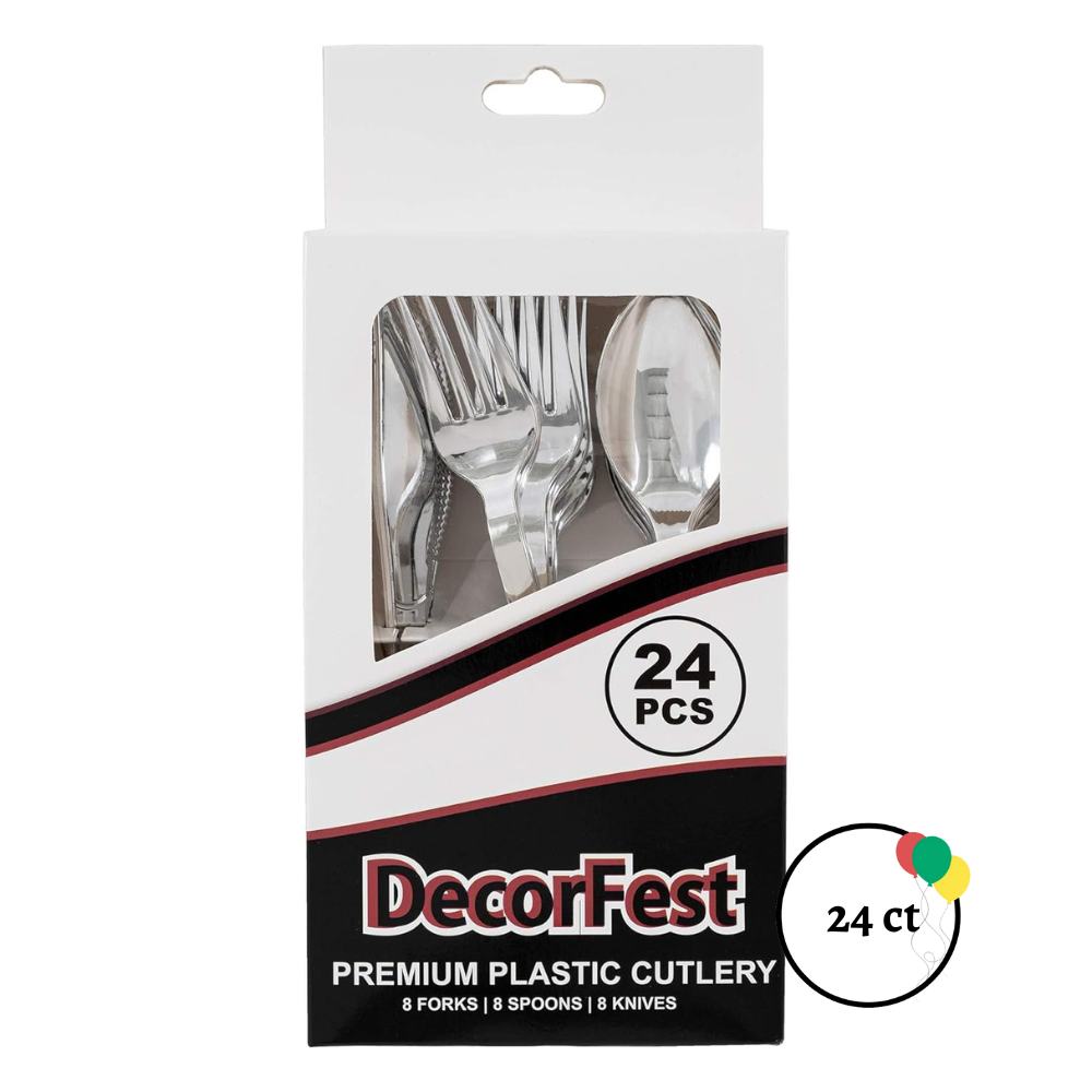 DecorFest Disposable Cutlery Silverware 24 pc - Valentina's Party World ...