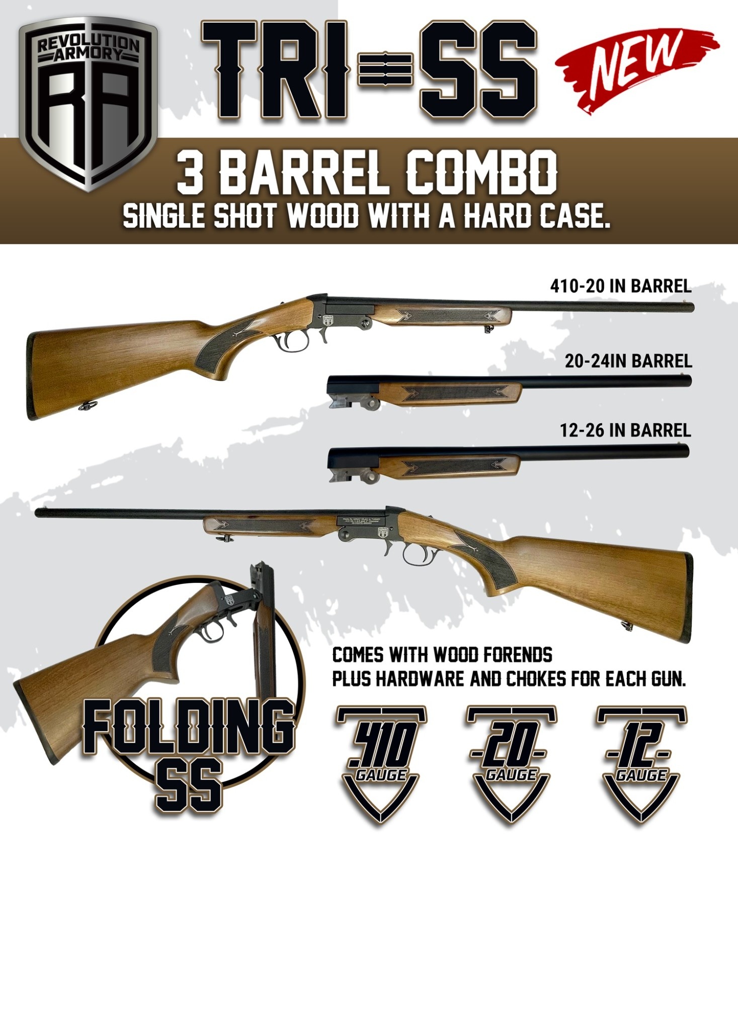 Revolution Armory TRI-SS 410/20/12 Gauge 3 Barrel Combo Single Shot ...