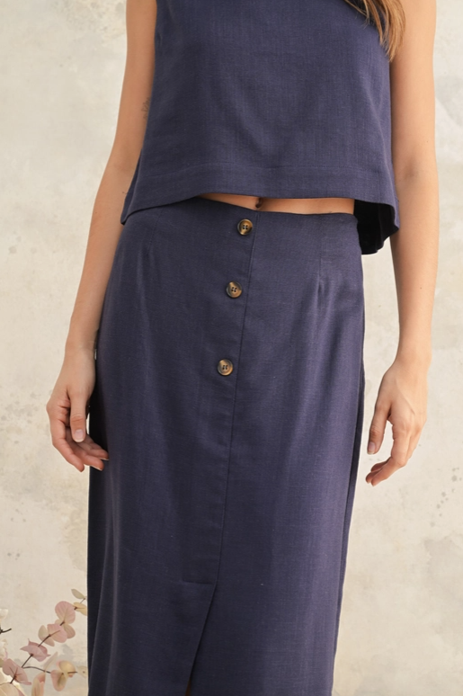 Button & Slit Front Long Skirt - The Beach Nut