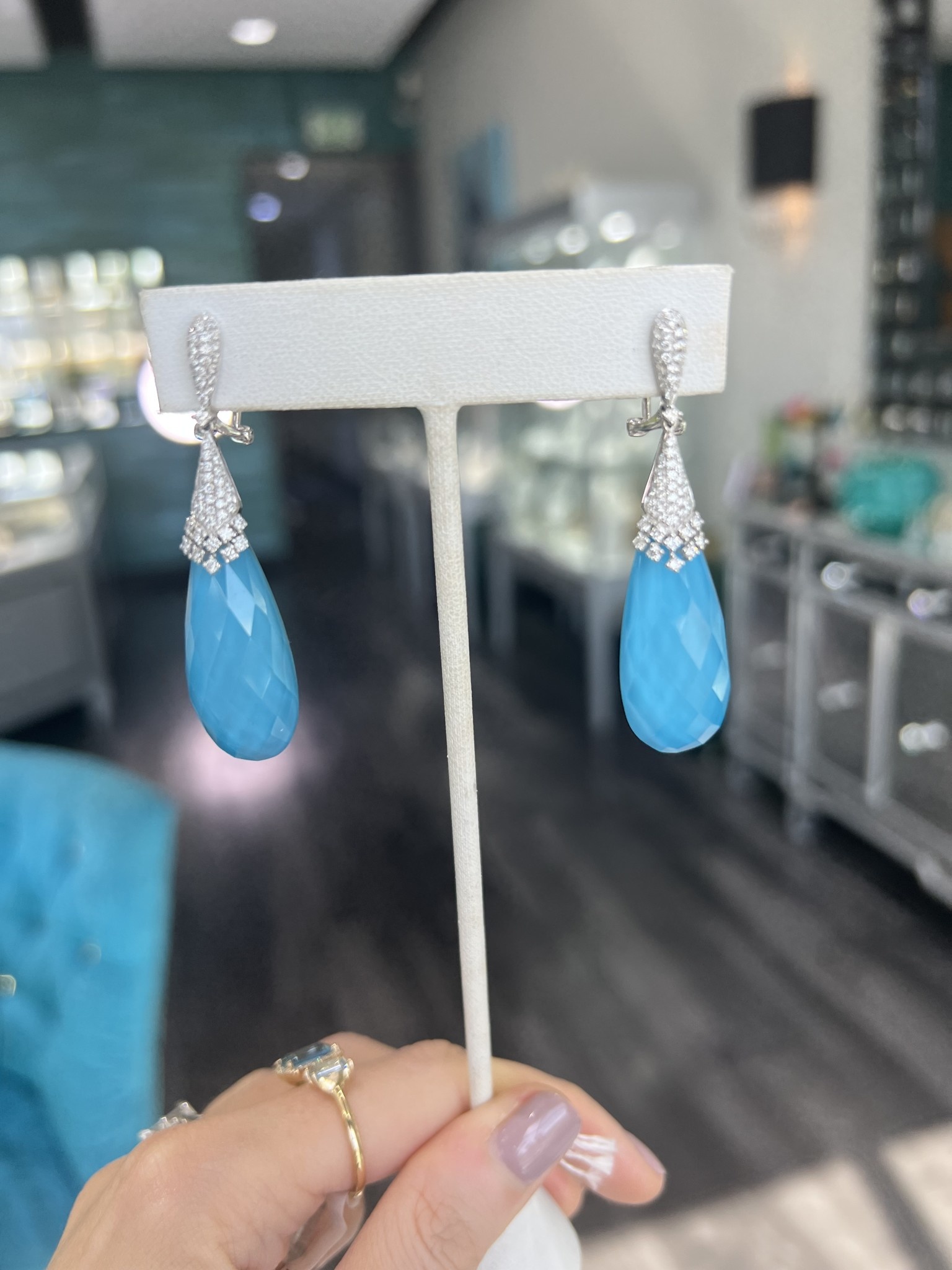 14kW Turquoise Earrings with Quartz and 1ctw Diamonds - Beyond Measure ...