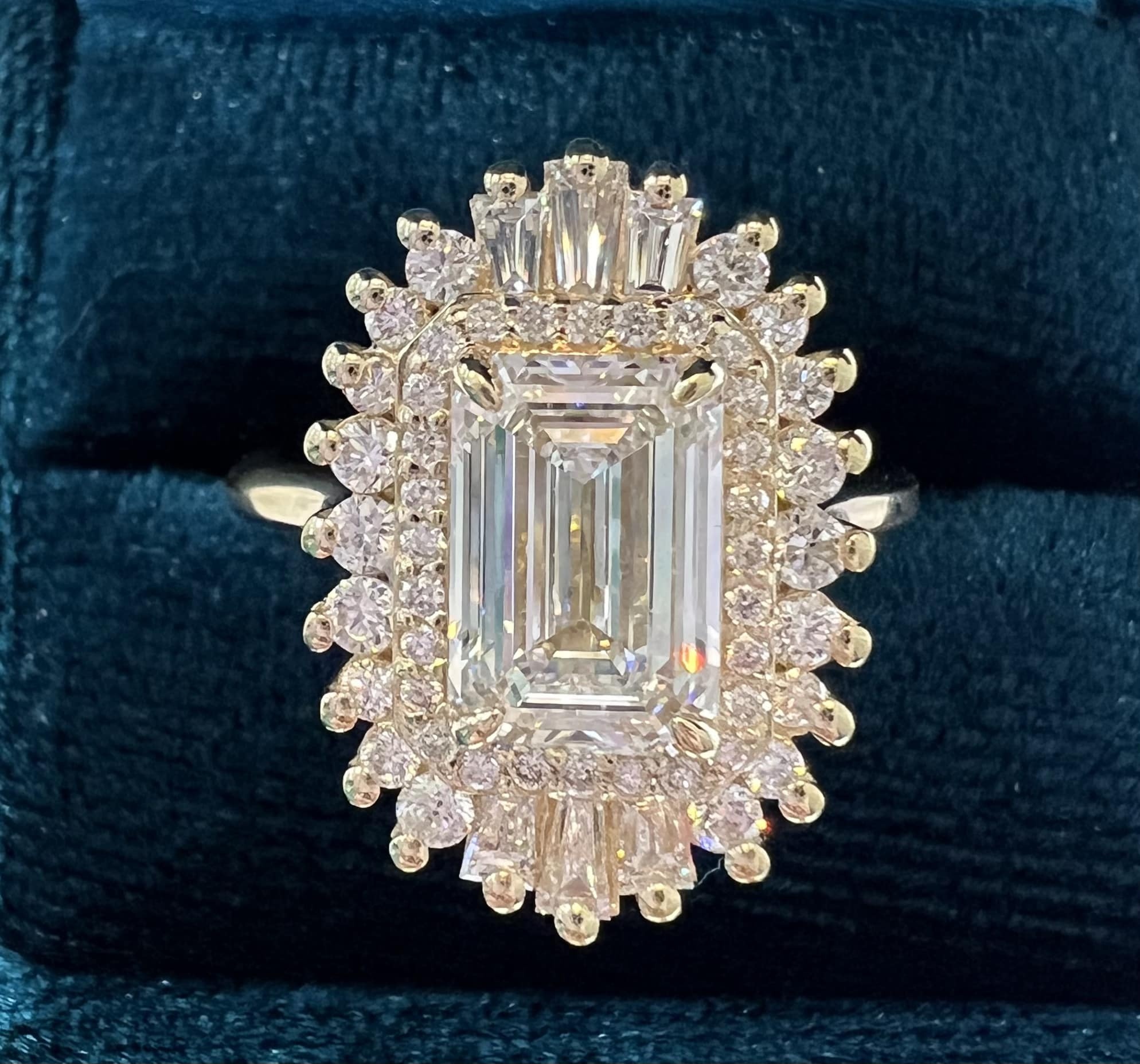 14kY Ballerina Ring with 2ct LabGrown Emerald Cut Diamond. - Beyond ...