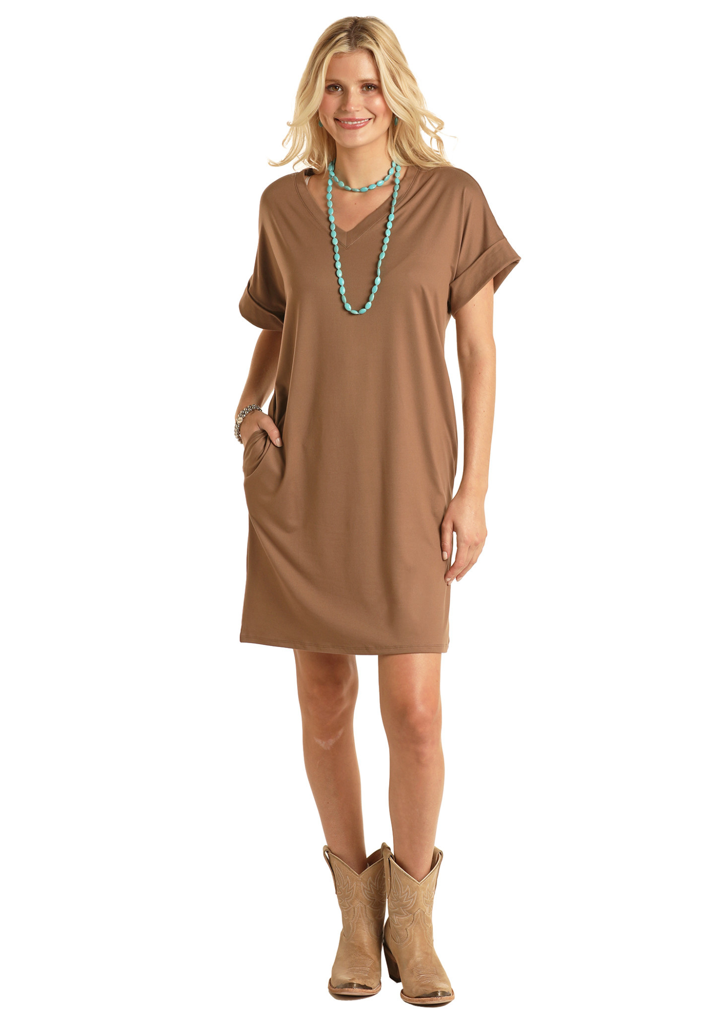 Faith V-Neck Cuff SS Dress - Sara Jane Boutique