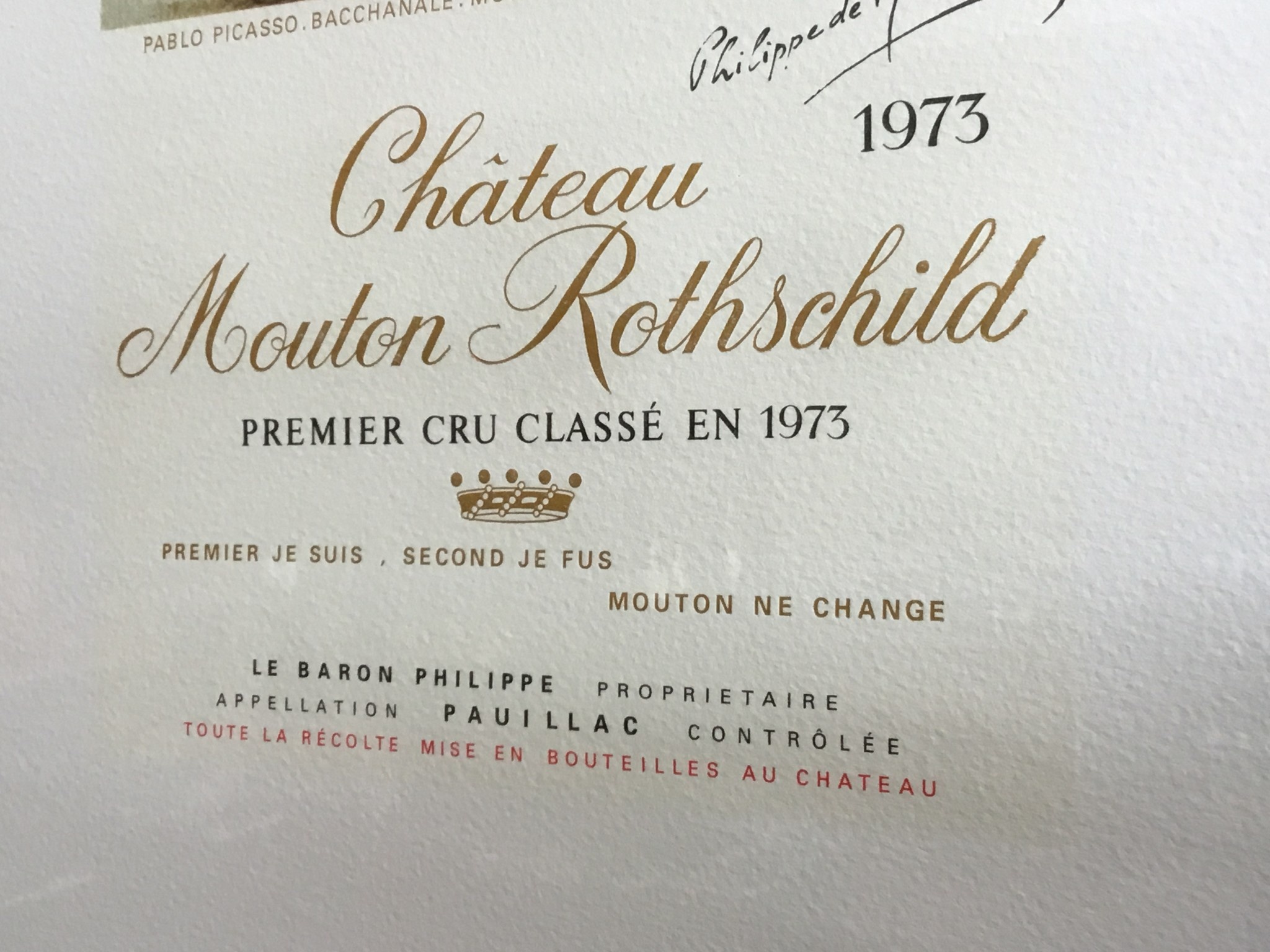 Château Mouton-Rothschild Lithograph “Picasso” 1973 - Cocovino LA