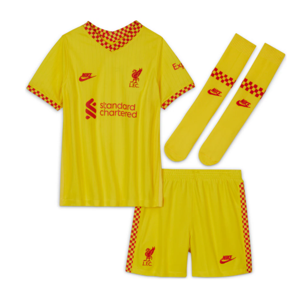 Nike Liverpool 2021- 22 Infant Third Kit - Yellow/Speed Red - Soccerium