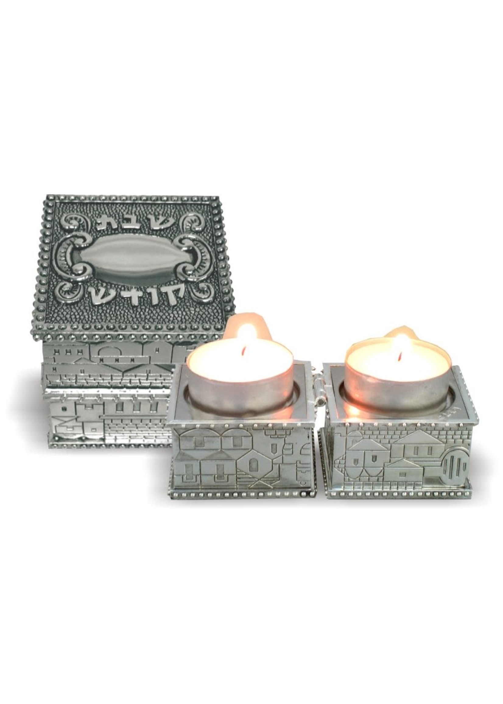 CANDLESTICKS TRAVEL FOLDABLE SQUARE JERUSALEM CITY NICKEL - Aspaclaria Judaica