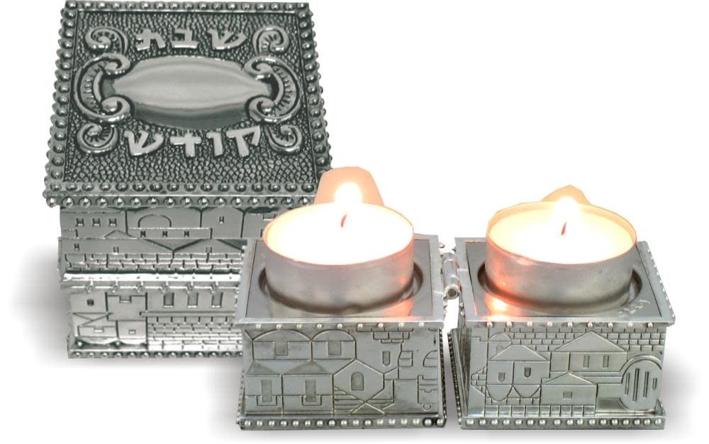 CANDLESTICKS TRAVEL FOLDABLE SQUARE JERUSALEM CITY NICKEL - Aspaclaria Judaica