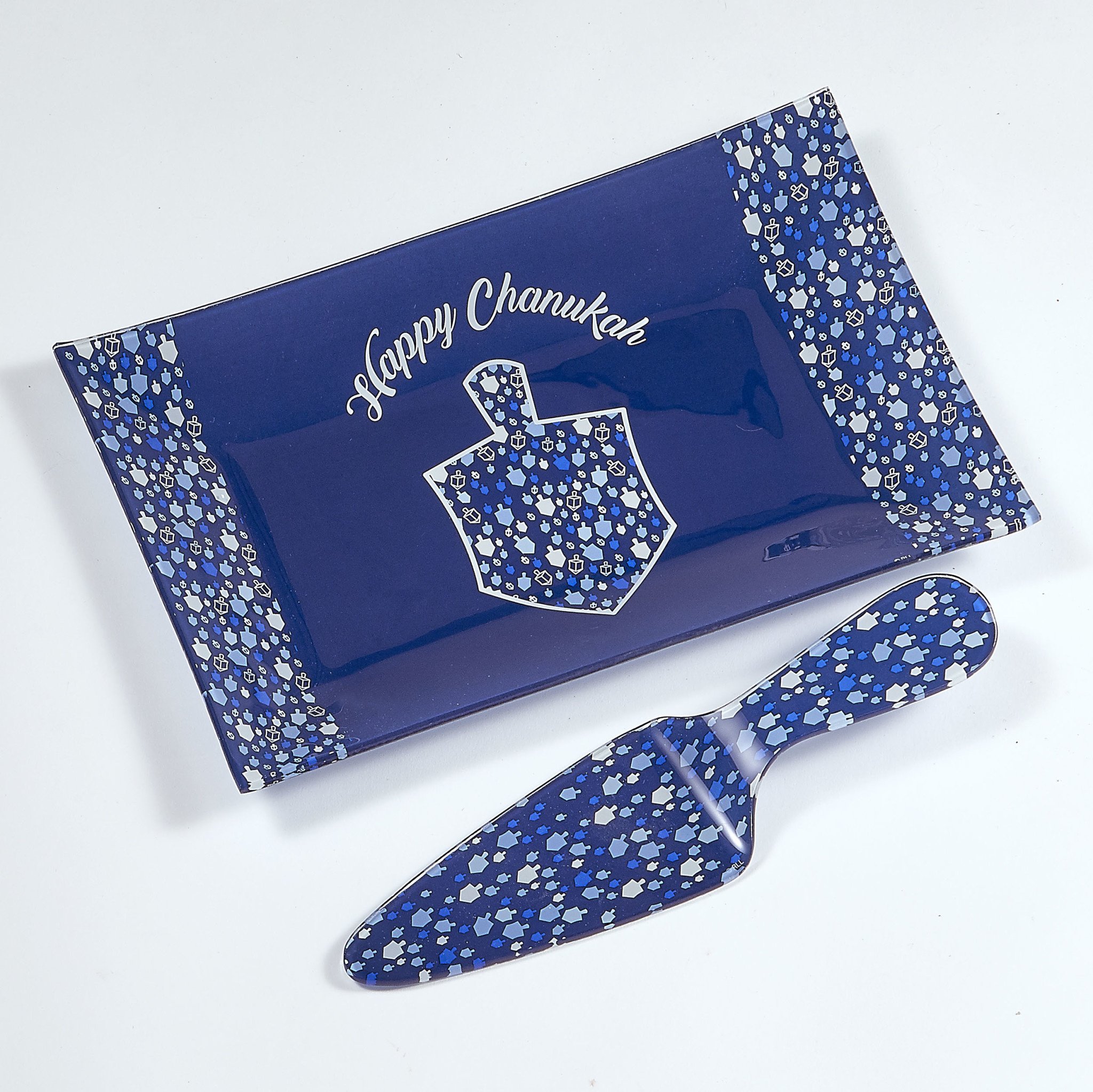 CHANUKAH GLASS SERVING SET BLUE DREIDEL MOSAIC - Aspaclaria Judaica