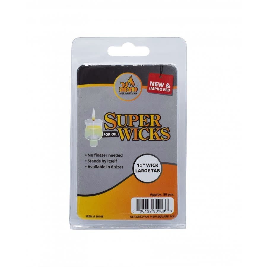 SUPER WICKS FOR OIL 1.5" WICK & LARGE TAB - Aspaclaria Judaica