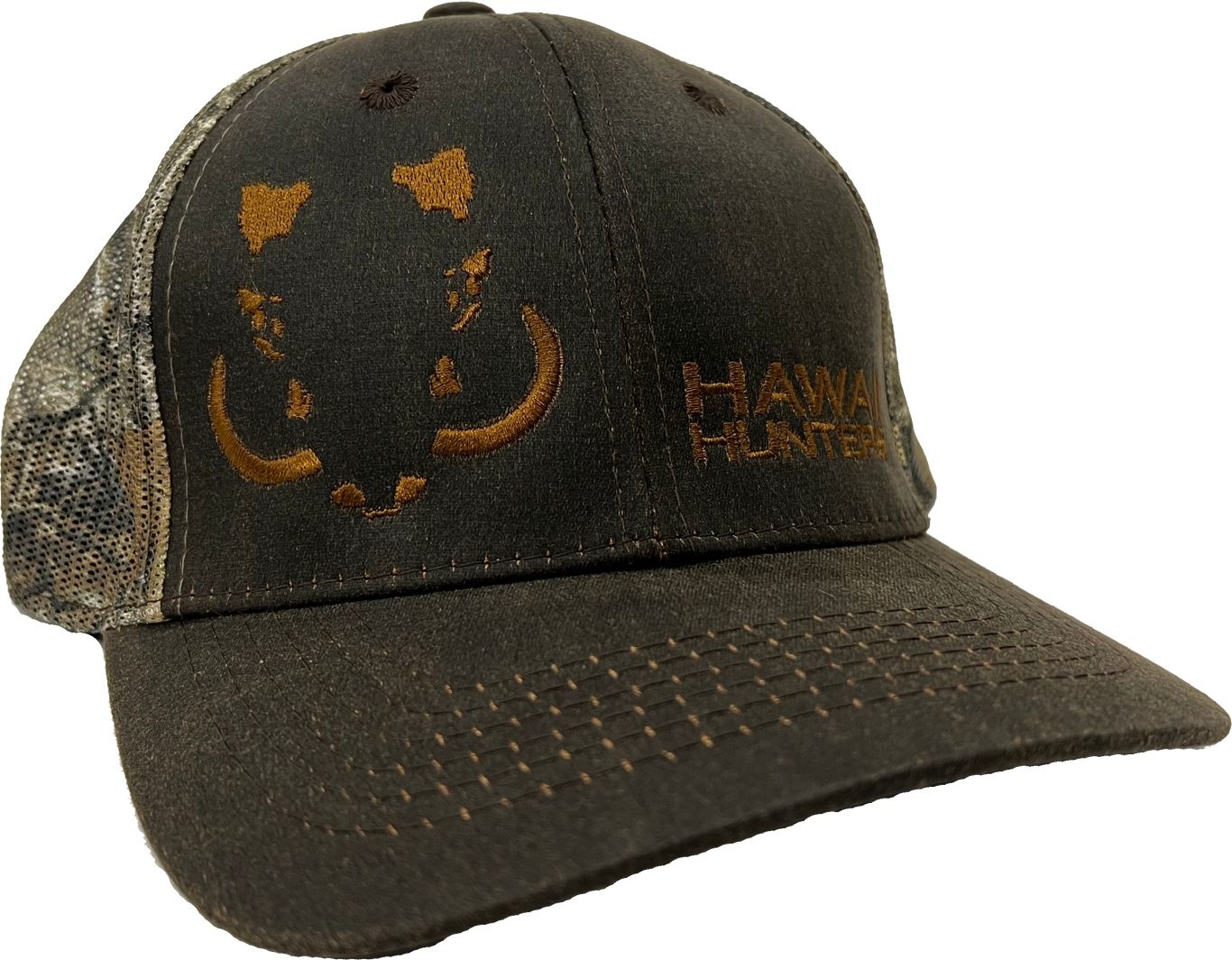Boar, Camo Mesh Hat with Artificial Leather - Hawaii Hunters