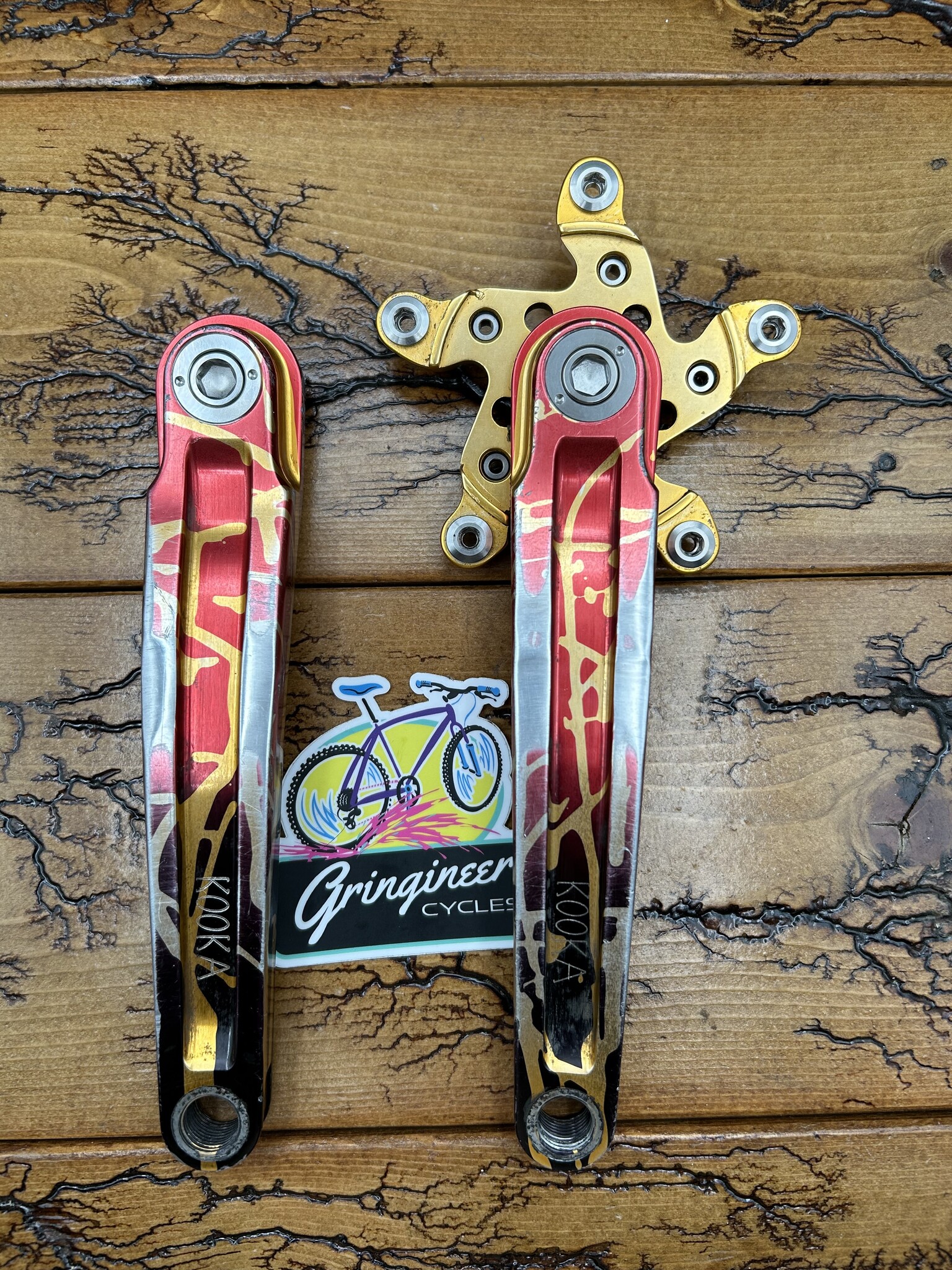 Kooka Red Black Gold Anodized Triple Crankset - Gringineer Cycles