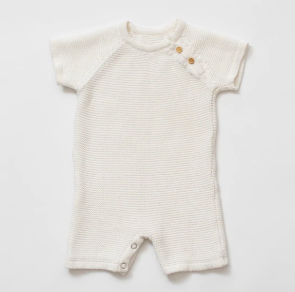 Knit Baby Romper White 6-12M - Designer's Studio