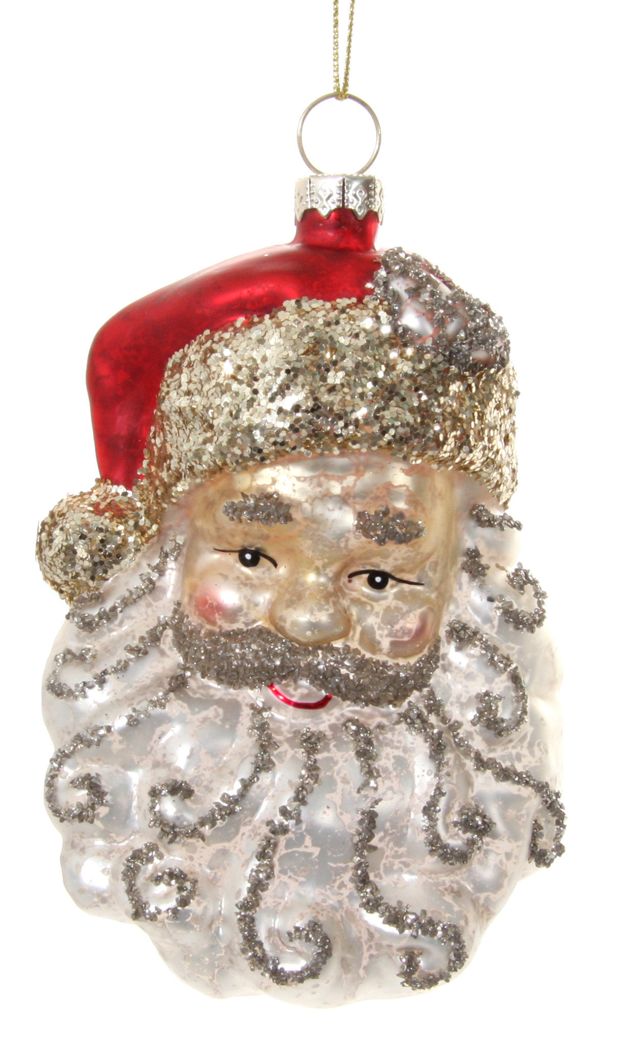 Glass Santa Head Red Gold Ornament - Designer's Studio