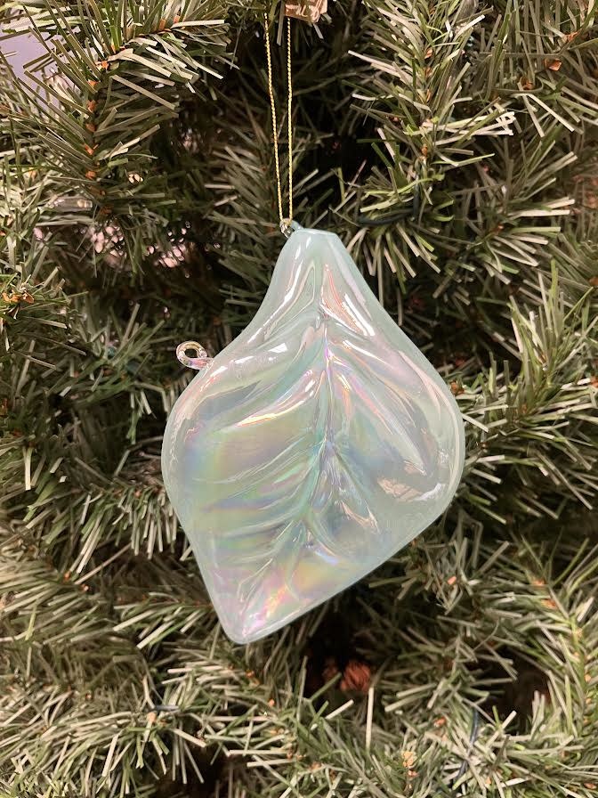 Jim Marvin Blue Water Leaf Opaque Glass Ornament - Designer's Studio