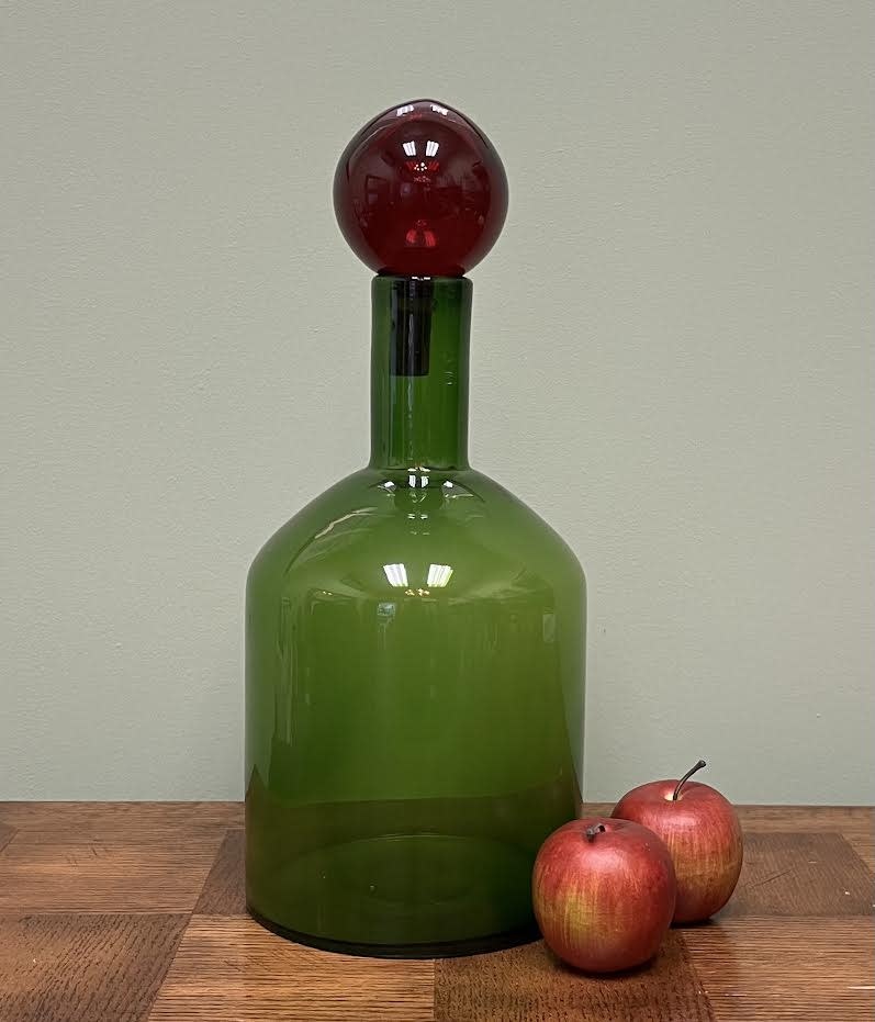 Bidk Home Green Glass Bubble Bottle with Red Stopper - Designer's Studio
